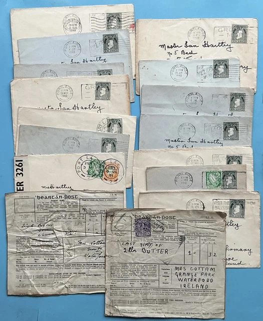 BUNDLE OF 30 WW2 period 1940-43 ENVELOPES, LABELS with STAMPS POSTED in ...