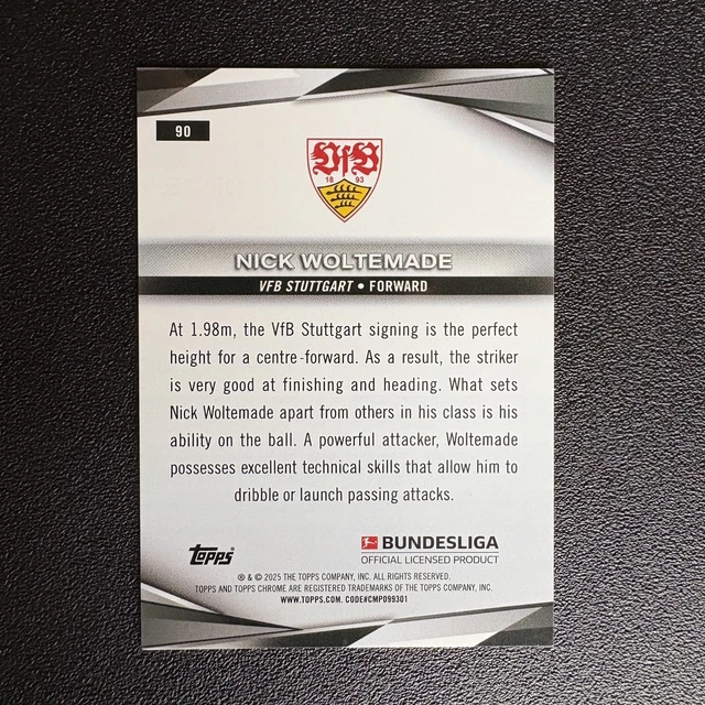 TOPPS CHROME BUNDESLIGA 2024/25 Nick Woltemade VfB Stuttgart Green Lava ...