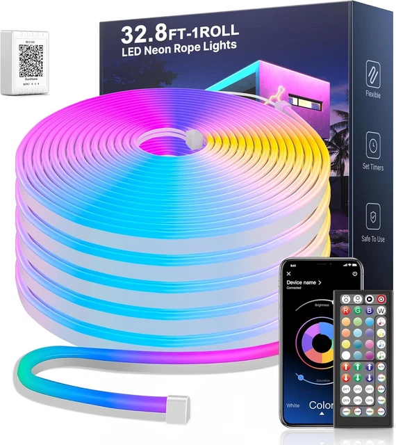 10M LED NEON Rope Lights, Flexible RGB LED Strip Lights with 10M/32.8ft ...
