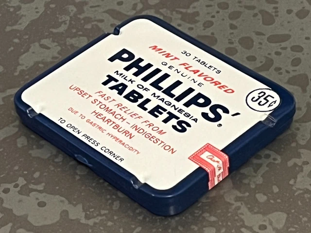 VINTAGE 1960'S PHILLIPS' Milk of Magnesia Tablets ~ 30 tablet Tin ...