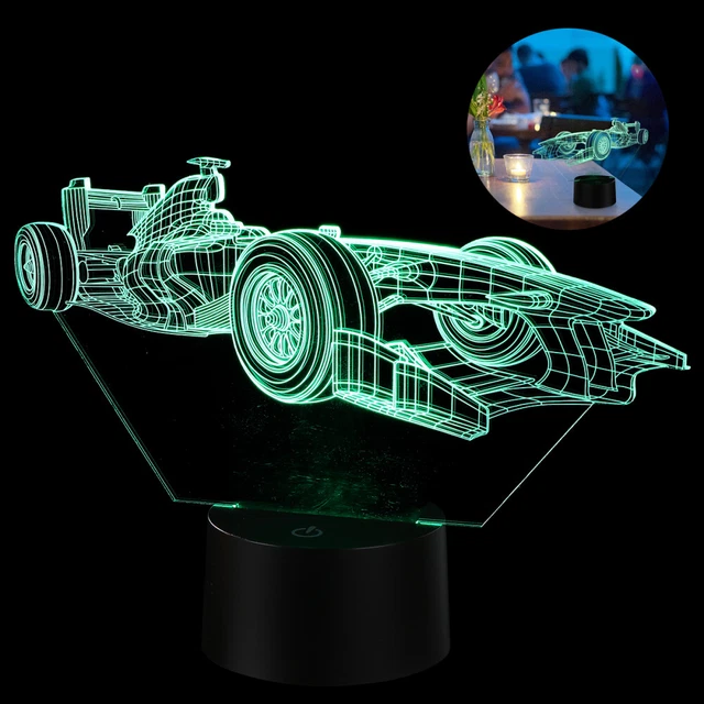 RACING 3D NIGHT Light Car Lights Acrylic Lamp Visual Illusion LED £20. ...
