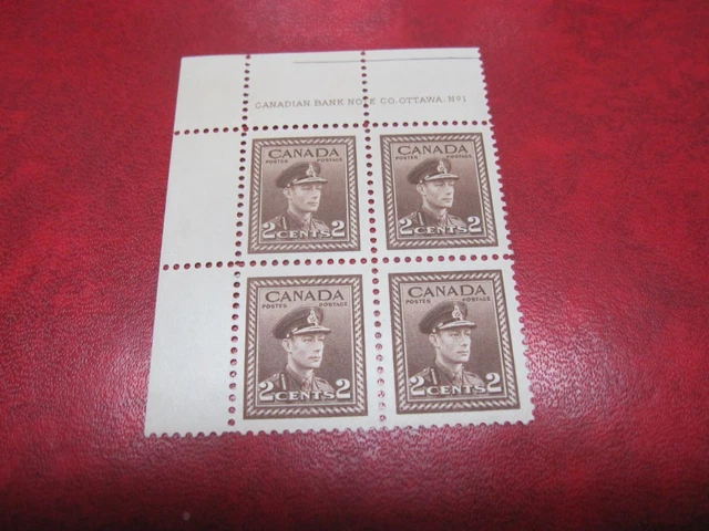 CANADA UNITRADE# 250 2c KING GEORGE VI WAR ISSUE UL PLATE# 1 MNH $1.75 ...