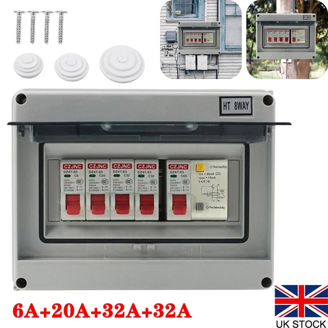 4 WAY CONSUMER Unit fuse box 4 MCB Circuit Breakers Isolator Shed ...