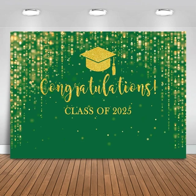 2025 GRADUATION BACKDROP 7x5ft Green Gold Glitter Congrats Grad ...