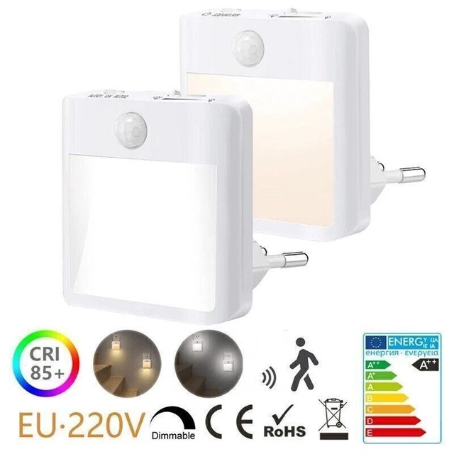 2X LED NACHTLICHT Dimmbar mit Bewegungsmelder Steckdose Nachtlampe Steckdosenlic £12.97 ...