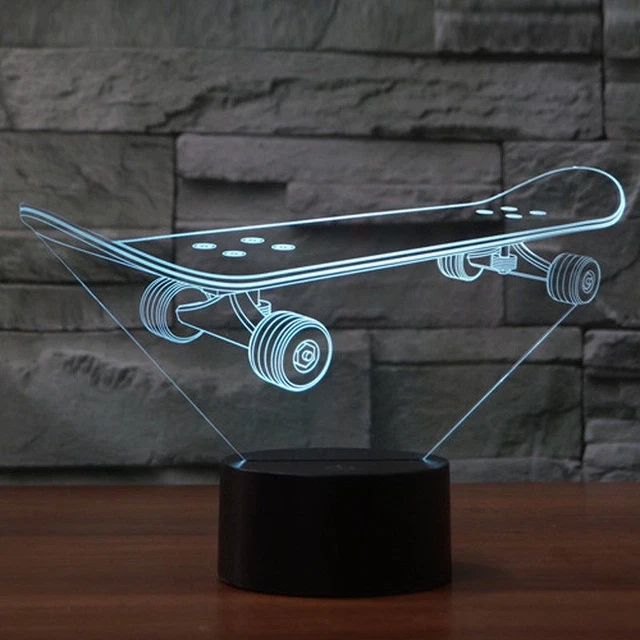 USB 7 COLORS Changing Night Light Desk Table 3D LED illusion Skateboard ...