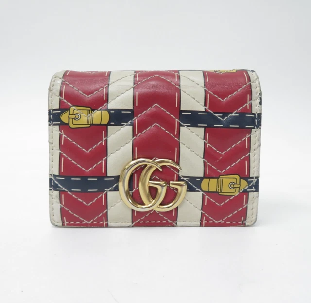 AUTENTICO PORTAFOGLIO COMPATTO Gucci GG Marmont V Stitch in pelle ...