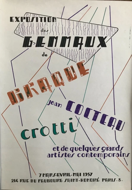 AFFICHE BRAQUE COCTEAU Crotti Expo Les Gemmaux 1957 French Art Poster ...