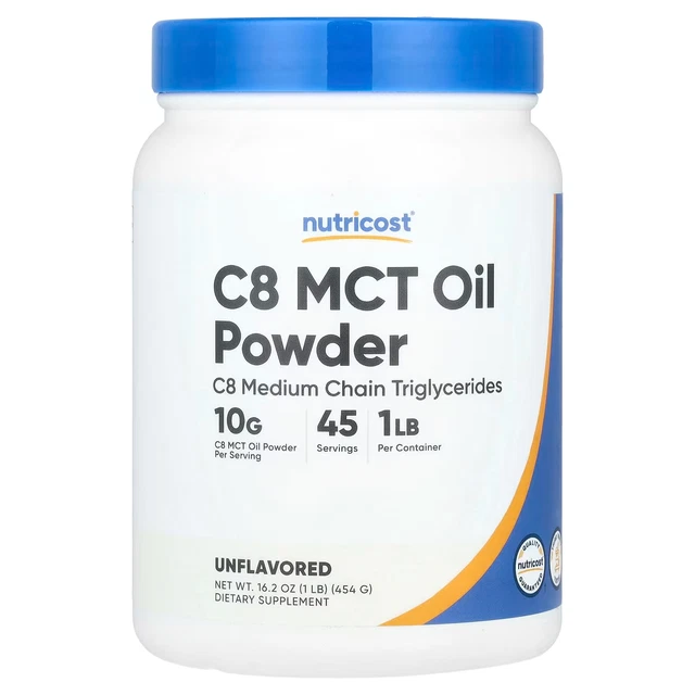NUTRICOST, C8 MCT Oil Powder, Unflavoured, 1 lb (454 g), Expiry:01/2028 ...