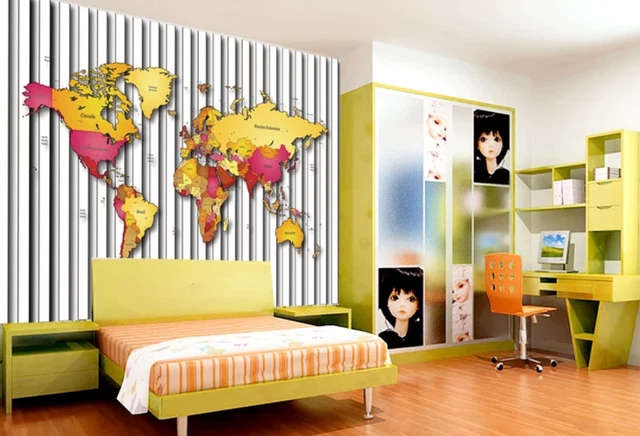 3D YELLOW WORLD Map 43005NA Wallpaper Wall Murals Removable Wallpaper ...