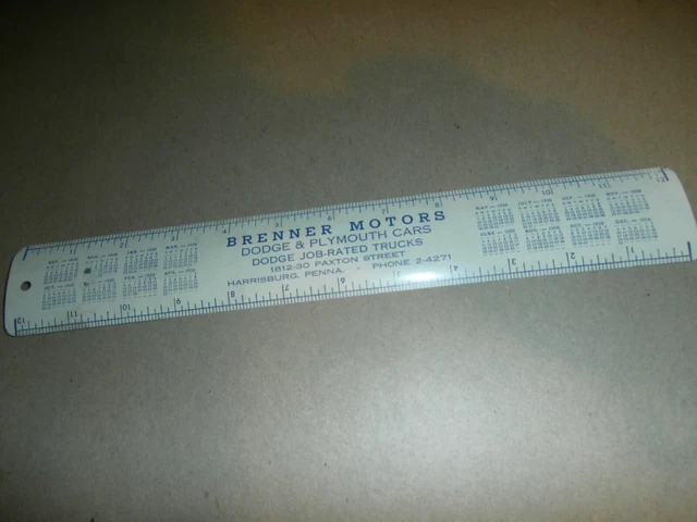 VINTAGE 1949 1950 Brenner Motors Harrisburg PA Metal Ruler Dodge ...