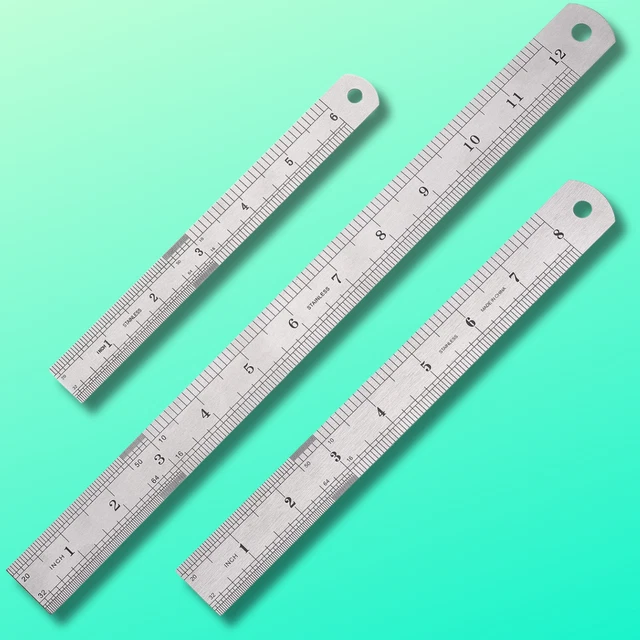 STAINLESS STEEL METAL Ruler with Inch and Metric Machinist Ruler 3pcs ...