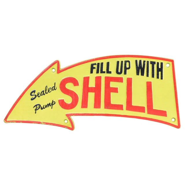 SHELL ARROW GARAGE Sign Cast Iron Metal Man Cave Garage Gift £21.95 ...