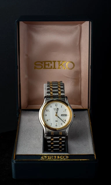 SEIKO QUARTZ MENS Day & Date Two-Tone Watch (5Y23-7089) + Seiko Box £59 ...