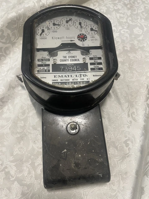 VINTAGE AUS WATTMETER ELECTRIC COMMISSION KILOWATT METER old spining ...