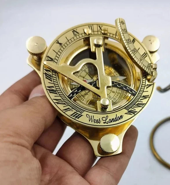 BRASS COMPASS GOLDEN Brass Sundial Compass Marine Boat Gift Pocket Sun Dial £25.88 - PicClick UK