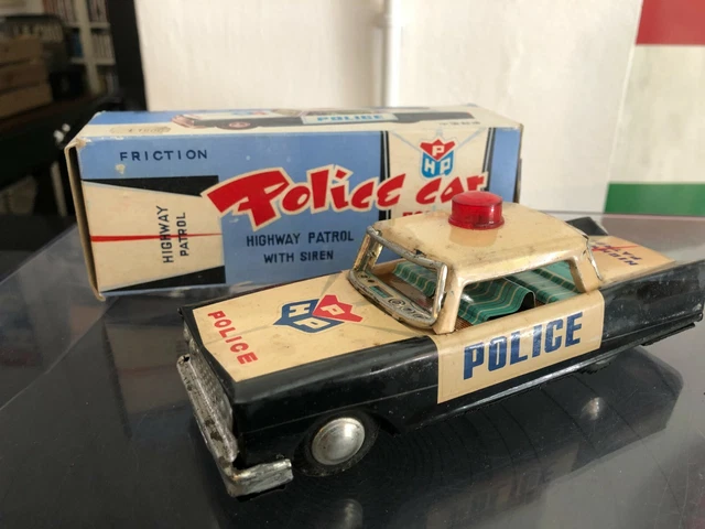 POLICE CAR HIGHWAY PATROL TIN TOY giocattolo latta vintage Made in ...