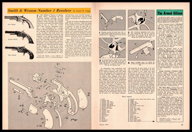 1959 COLT DOUBLE Action Revolver Parts Breakdown Article 2-Page Print ...