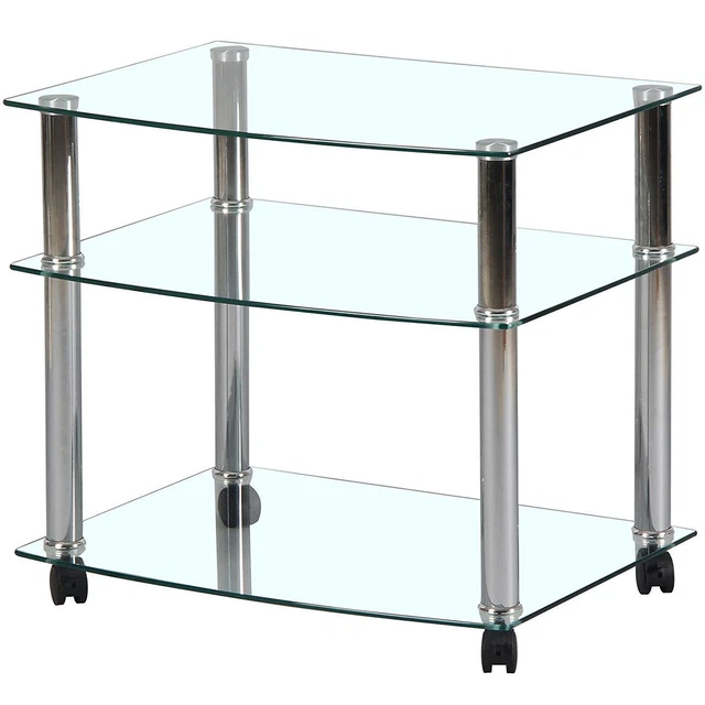 GLASS TROLLEY STAND Unit For TV Television Hifi Stereo Portable On ...