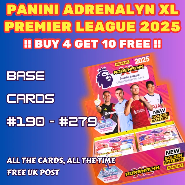 PANINI ADRENALYN XL PREMIER LEAGUE 2025 - 24/25 BASE CARDS - No. 190 to ...