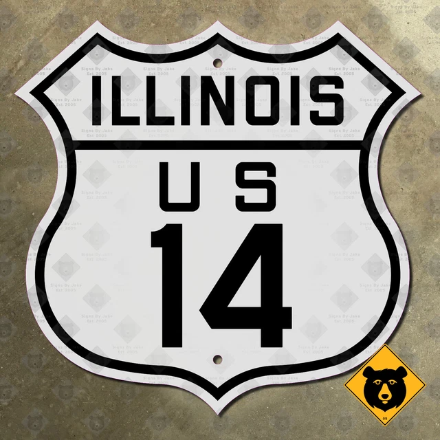 ILLINOIS US ROUTE 14 highway road sign 1926 Chicago Des Plaines 12x12 £ ...