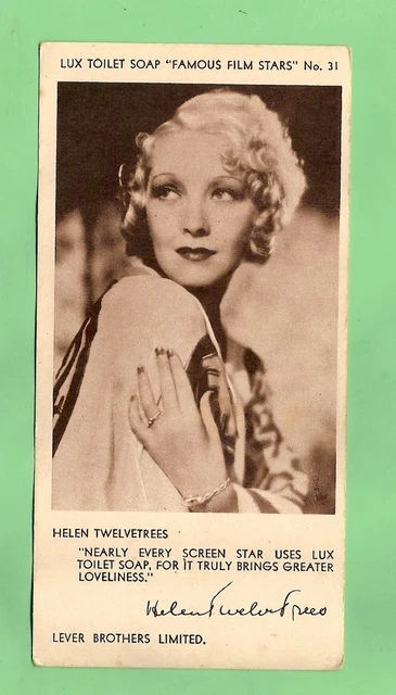1930S LUX TOILET SOAP "FAMOUS FILM STARS" ACTRESS CARD #31 HELEN ...