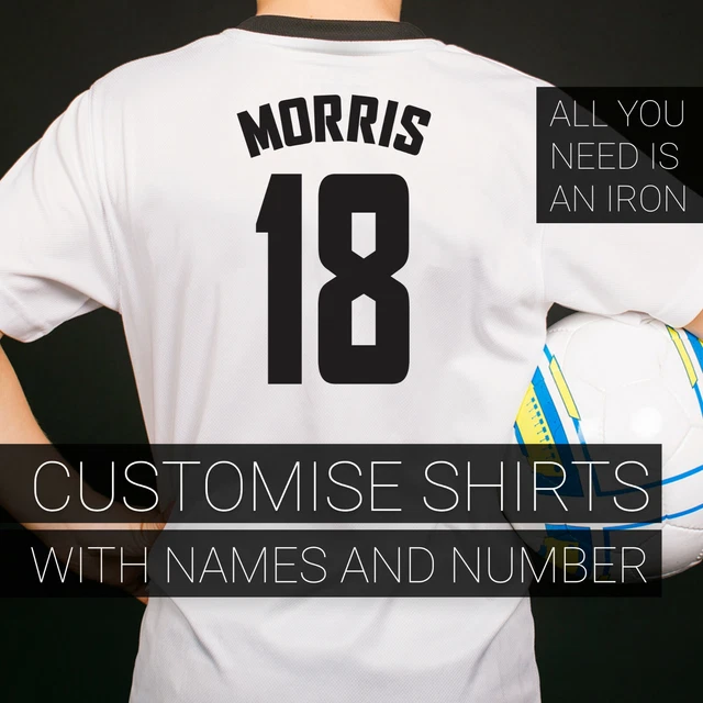 FOOTBALL SHIRT PERSONALISED Player Name and Number Iron on Vinyl ...