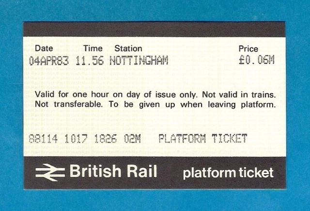 BRITISH RAIL APTIS Platform Ticket ~ BR(M) Nottingham - Window 02M: 6p ...
