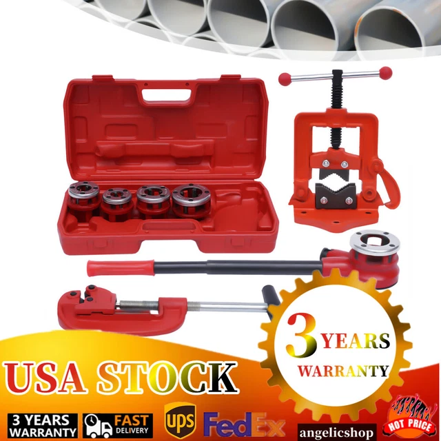 RATCHET PIPE THREADER Kit Ratcheting Set w/ 5 Dies Pipe Cutter Plumbing ...