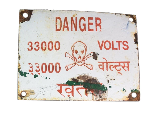 INDIAN 33000 VOLTS Enamel Danger (Khatra) Sign Board Electric sign ...