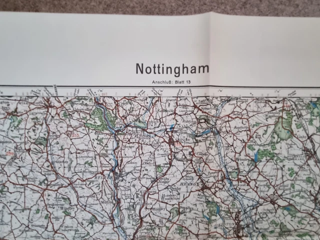 ORIGINAL WW2 GERMAN INVASION / AIRFORCE MAP Of NOTTINGHAM 1938 £39.99 ...