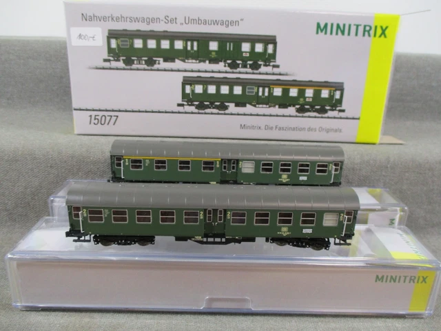 MINITRIX N 15077-2 Personenwagen-Set 2-teilig Umbauwagen der DB in OVP ...