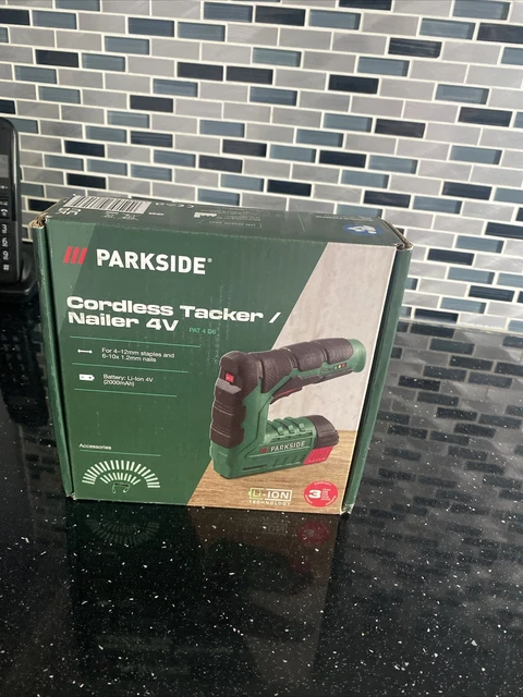 PARKSIDE CORDLESS NAILER Stapler Nail Gun Tacker Fast Charge 4V Li-Ion ...