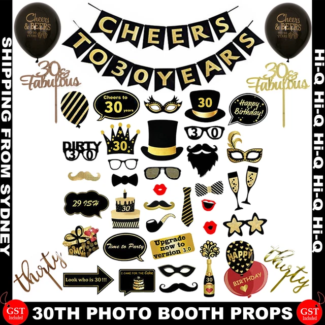 30TH BIRTHDAY PARTY Photo Booth Props Sets Decorations Glitter Birthday ...