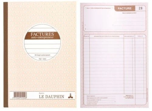CAHIER FACTURIER FACTURE auto entrepreneur autocopiant 14,8x21 cm 50 ...