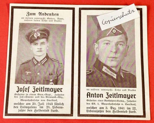 STERBEBILD 2.WK 2BRÜDER Gefr i e Gren-Regt Gefr e Radfahrer-Komp 1943/1941 EUR 5,00 - PicClick DE