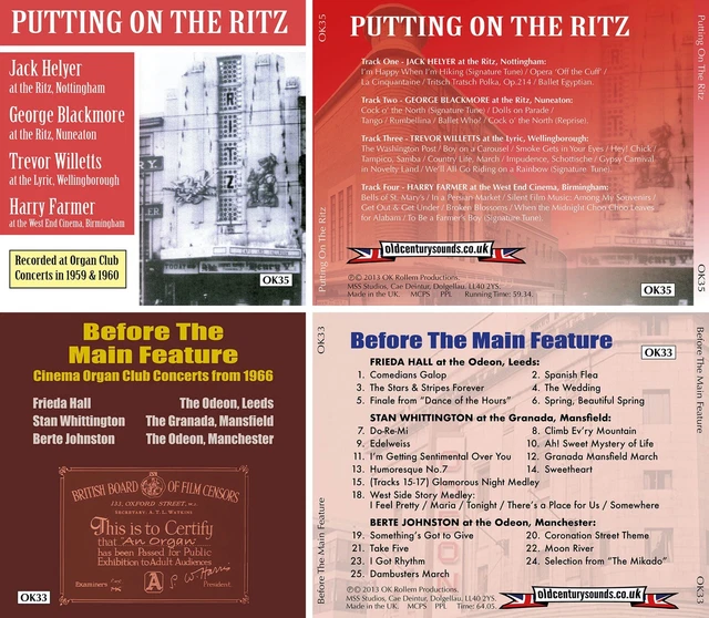 PUTTING ON THE RITZ & BEFORE THE MAIN FEATURE - TWO New Organ CDs £14. ...