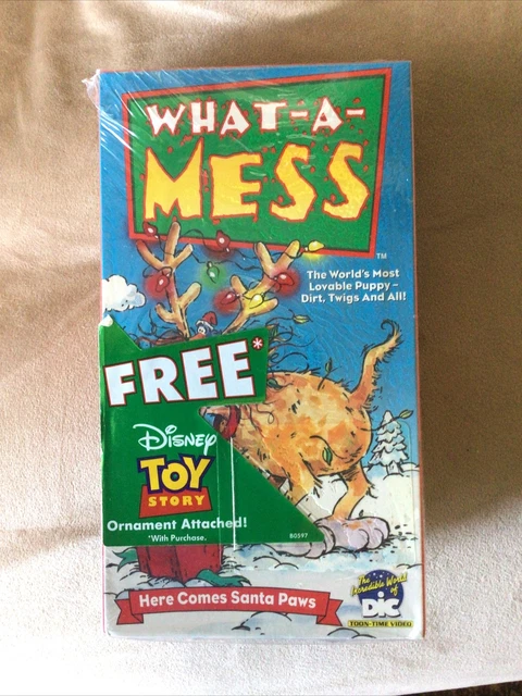 WHAT-A-MESS HERE COMES Santa Paws 1996 VHS Disney Free Woody Ornament ...