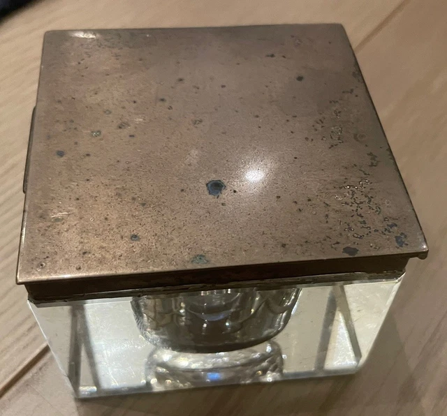 ANTIQUE 1912 STERLING Silver Heavy Cut Glass Inkwell John Grinsell 590g ...