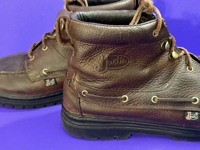 JUSTIN MOC TOE Lacer Mens Brown Pebbled Leather Trail and Work Boot 12 ...