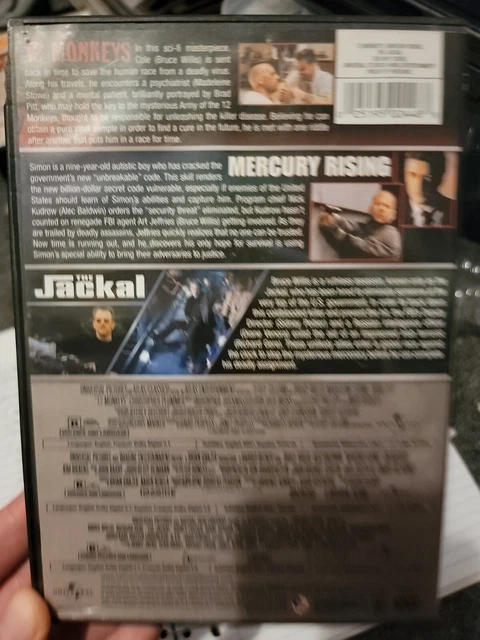 BRUCE WILLIS TRIPLE Feature DVD 12 Monkeys Mercury Rising The Jackal $19.90 - PicClick CA