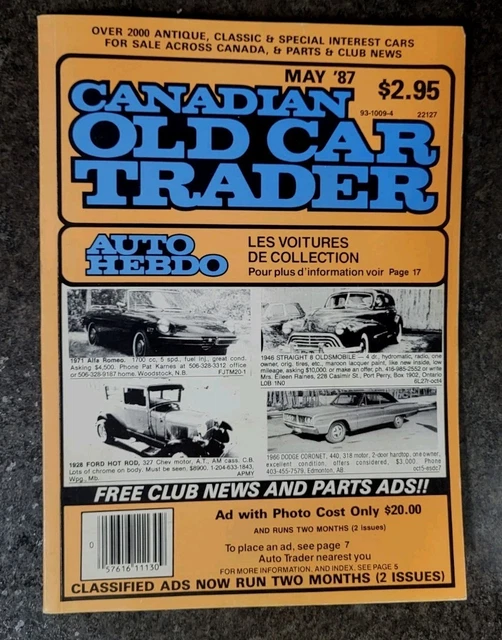 VINTAGE CANADIAN OLD Car Trader Magazine May 1987 $25.00 - PicClick CA