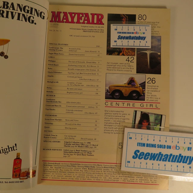 VINTAGE GLAMOUR MAGAZINE: Mayfair Vol 24 No. 11 - Maria Whittaker 1989 ...