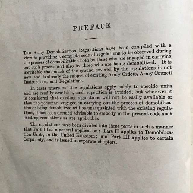 ORIGINAL WWI BRITISH Army Handbook: Army Demobilization Regulations ...