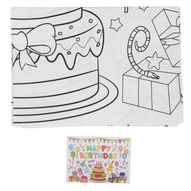 HAPPY BIRTHDAY COLORING Tablecloth for Kids Large Paper Table Cover ...