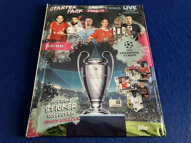 TOPPS UEFA CHAMPIONS League starter pack 2022/23 contains album & sticker packs £6.00 - PicClick UK