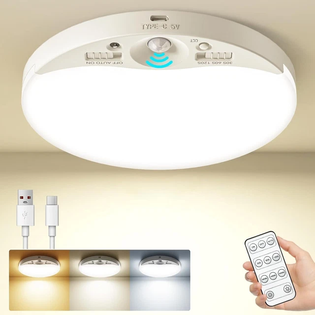 RECHARGEABLE MOTION SENSOR Ceiling Light with Remote, 6.3In LED Ceiling ...