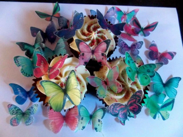 30 Precut Edible Mixed Butterfly Wafer Rice Paper Cake Cupcake Toppers
