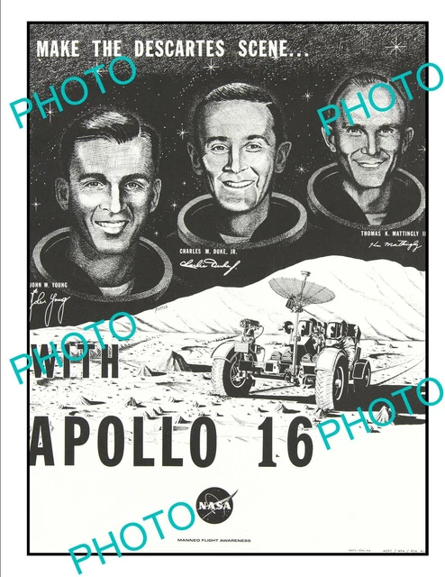 OLD 6X4 HISTORIC NASA SPACE POSTER, APOLLO 16 MISSION c1960s $7.00 ...