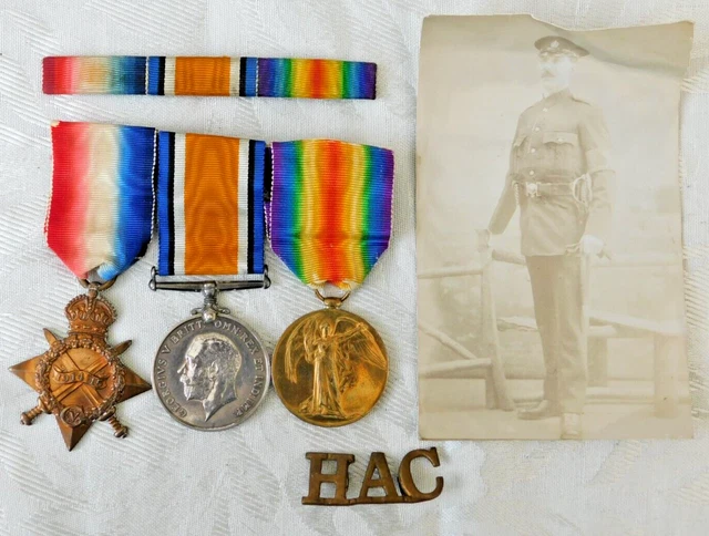 WW1 TRIO MEDALS Hac Honourable Artillery Company Infantry Badge + Photo ...